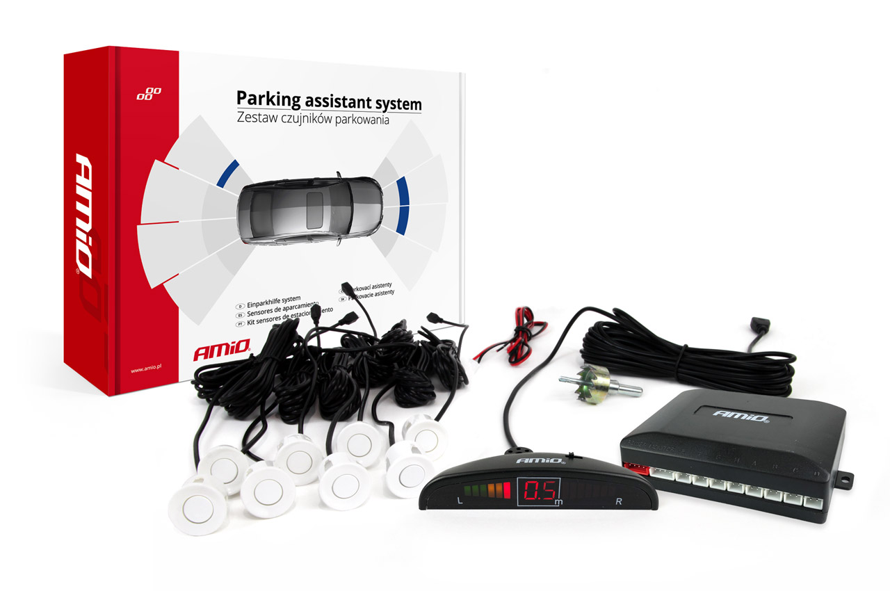 AMIO Parking senzori, 8 kom, bijeli, 22 mm, LED zaslon, buzzer | Koreqt.hr