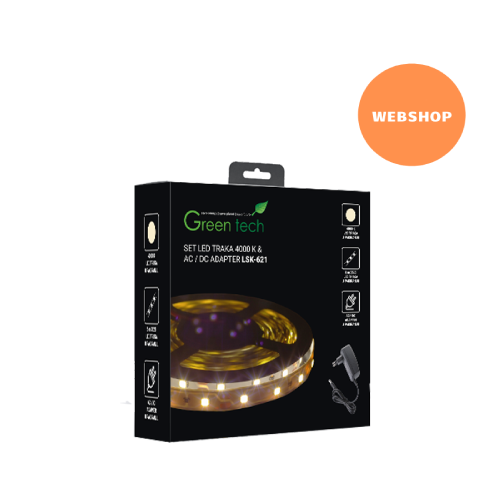 GREEN TECH LED traka 5 m s adapterom 4,8 W/m 3528 60 LED 4000 K IP65 ...
