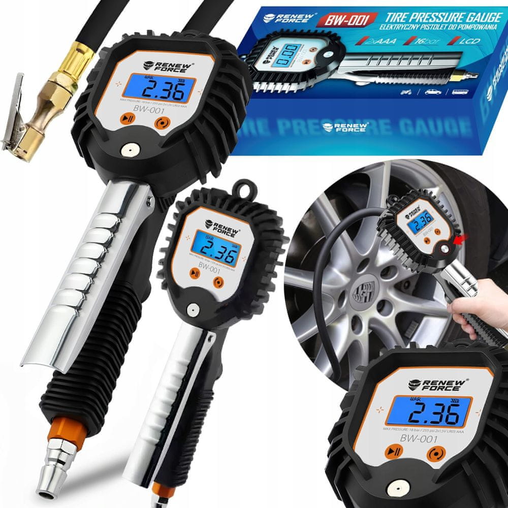 DEXXER Pištolj za pumpanje guma, digitalni LCD, 18 bar | Koreqt.hr