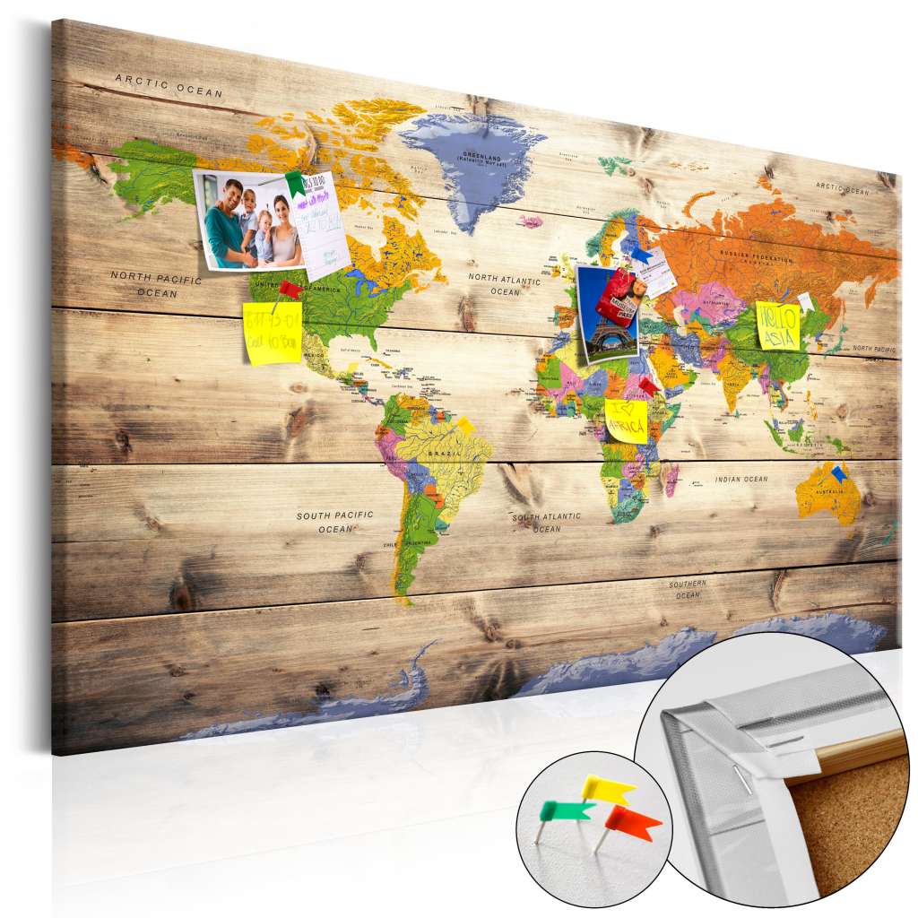 Slika na plutenoj podlozi Map on wood Colourful Travels [Cork Map ...
