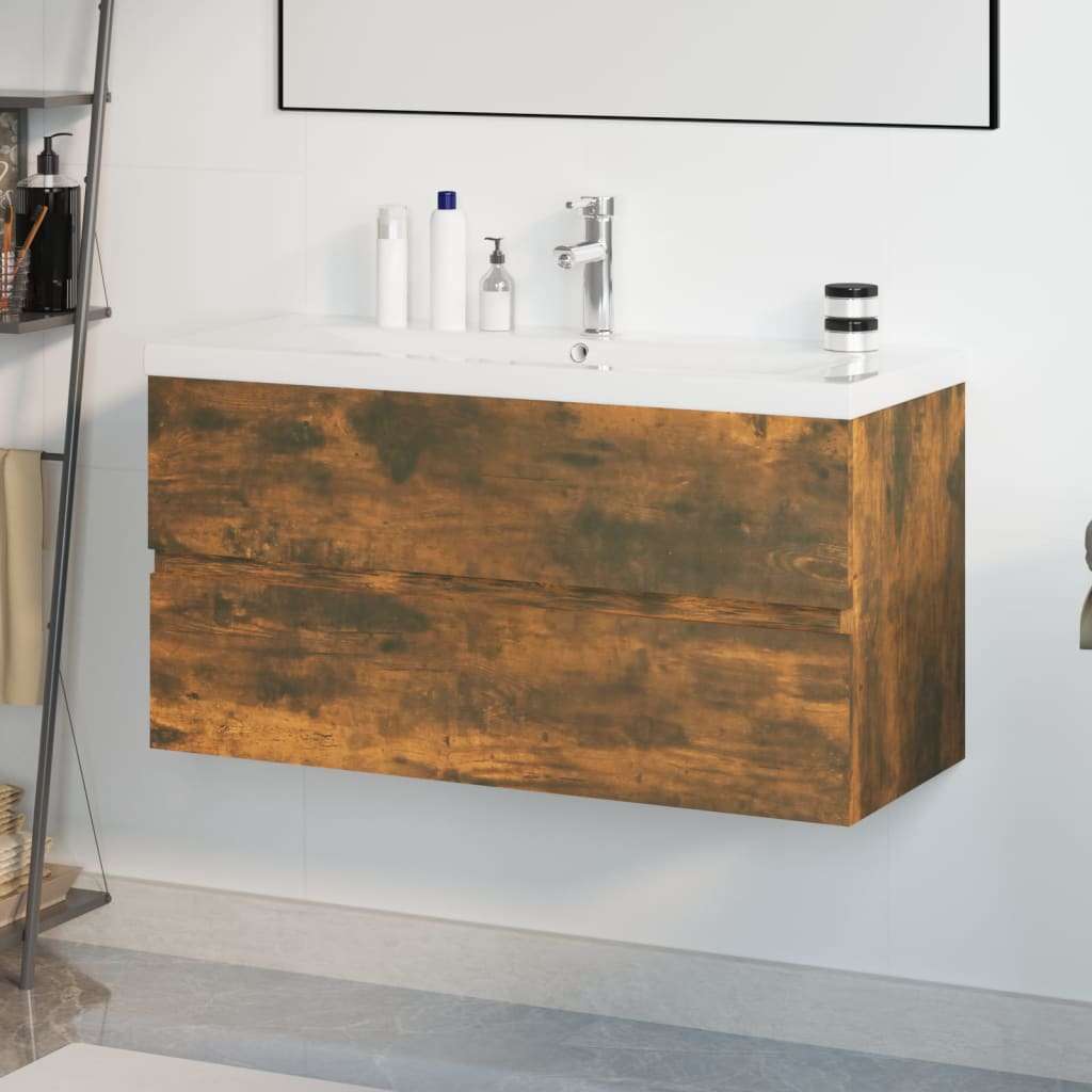 Ormarić s ugrađenim lavabo-umivaonikom, 90 x 38.5 x 45 cm, dimljeni ...