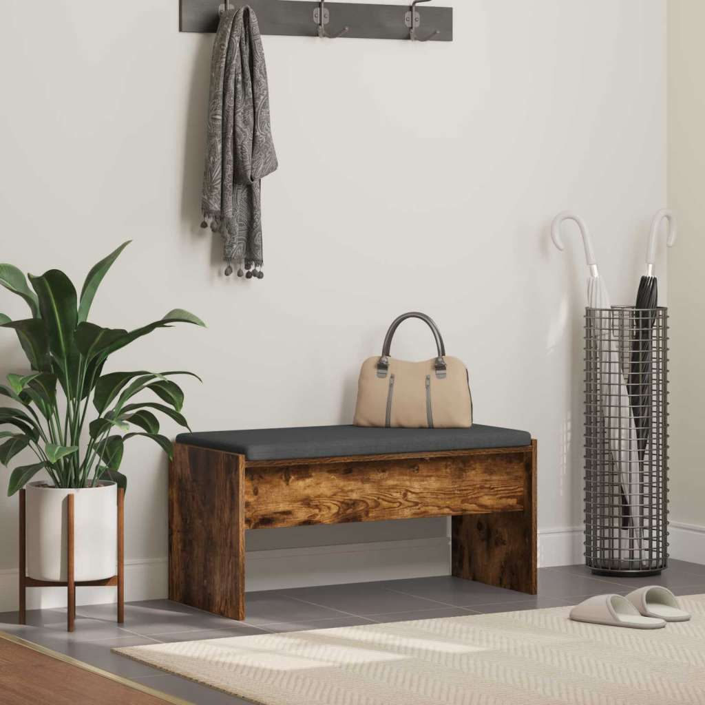 Klupa za hodnik s jastukom 80 x 38 x 46 cm dimljeni hrast | Koreqt.hr
