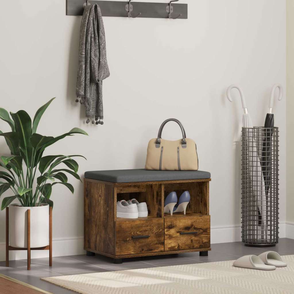 Klupa za hodnik s jastukom 60x38x46 cm, dimljeni hrast | Koreqt.hr