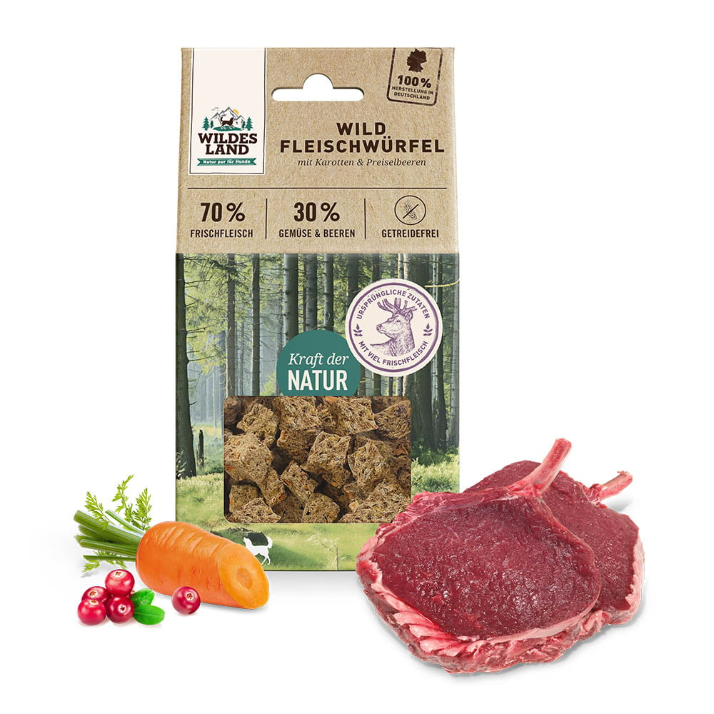WILDES LAND Dog Snack, mesne kocke od divljači, 100 g | Koreqt.hr