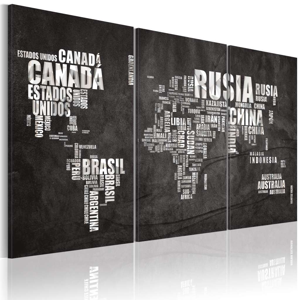 Slika Map of the World (Spanish language) triptych 60x40 | Koreqt.hr