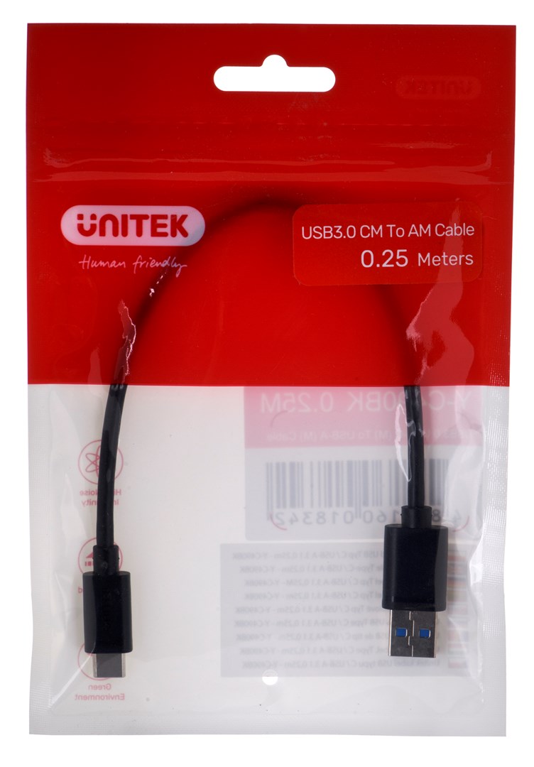 UNITEK USB-C na USB-A kabel 3.1, 0,25 m, Y-C490BK | Koreqt.hr