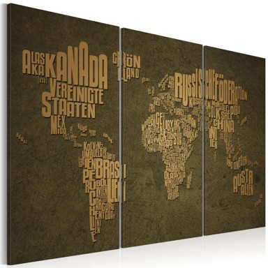 Slika The map of the World German language:Beige continents triptych ...