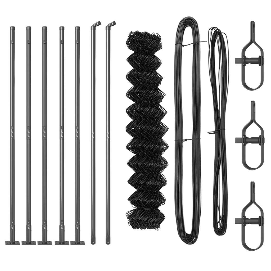Ograda od lančane mreže s 7 flanged stupova 1x10 m, galvanizirani čelik ...