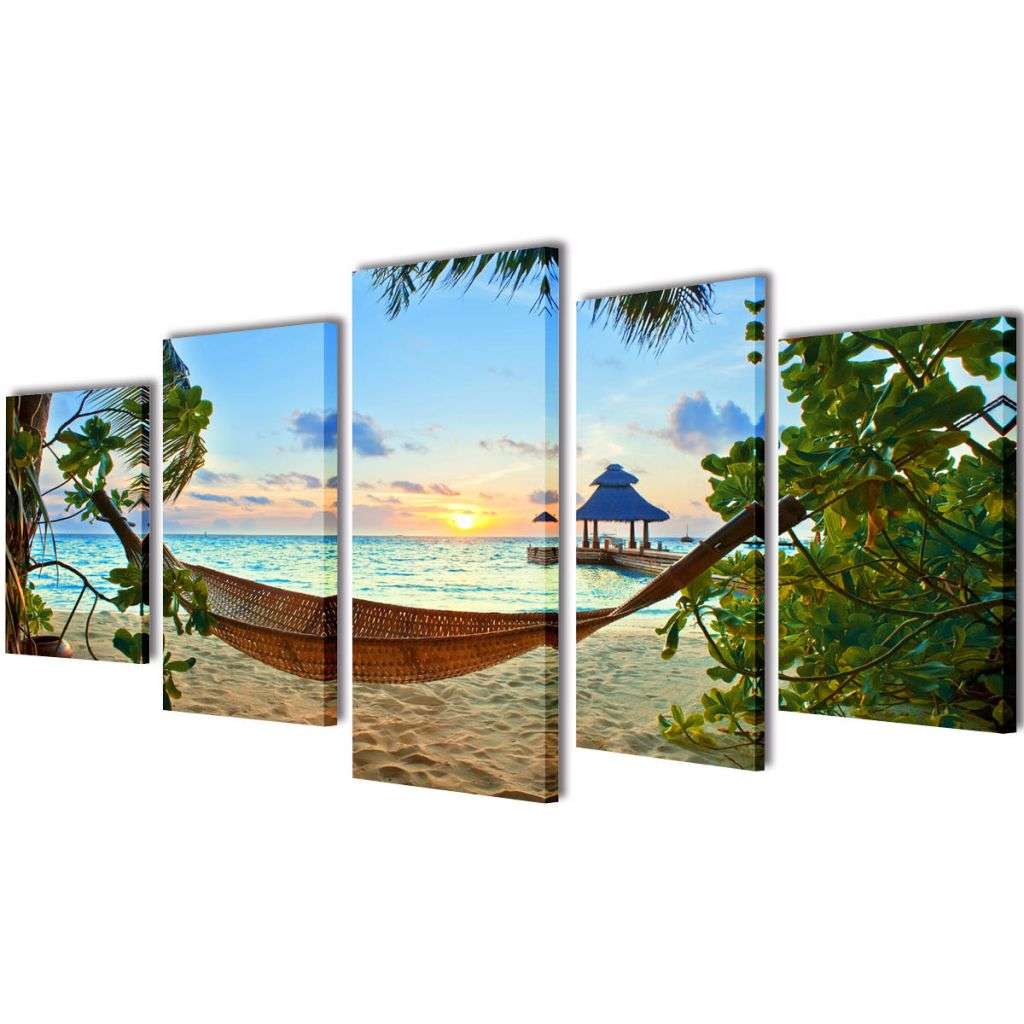 Zidne slike na platnu s printom - Plaža i viseća mreža 100 x 50 cm ...