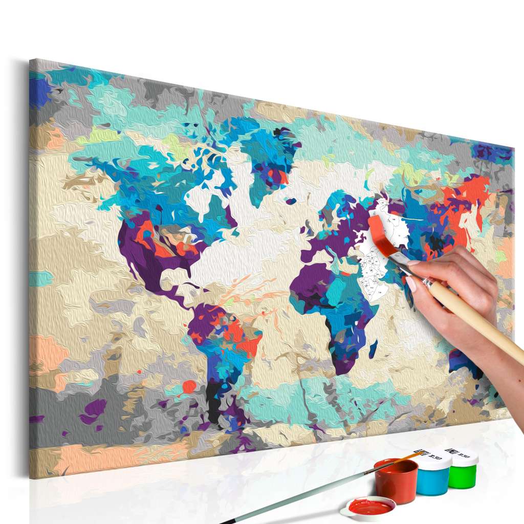Slika za samostalno slikanje World Map (Blue & Red) 60x40 | Koreqt.hr