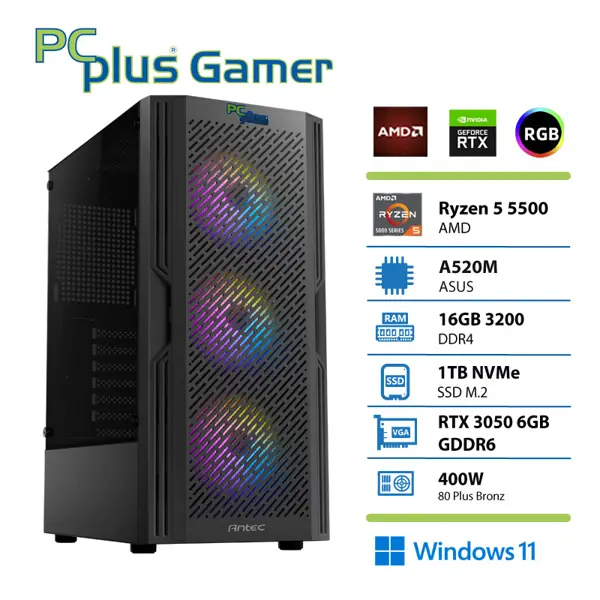 PCPLUS Stolno računalo Gamer / AMD Ryzen 5 5500, 16 GB RAM, 1 TB SSD ...