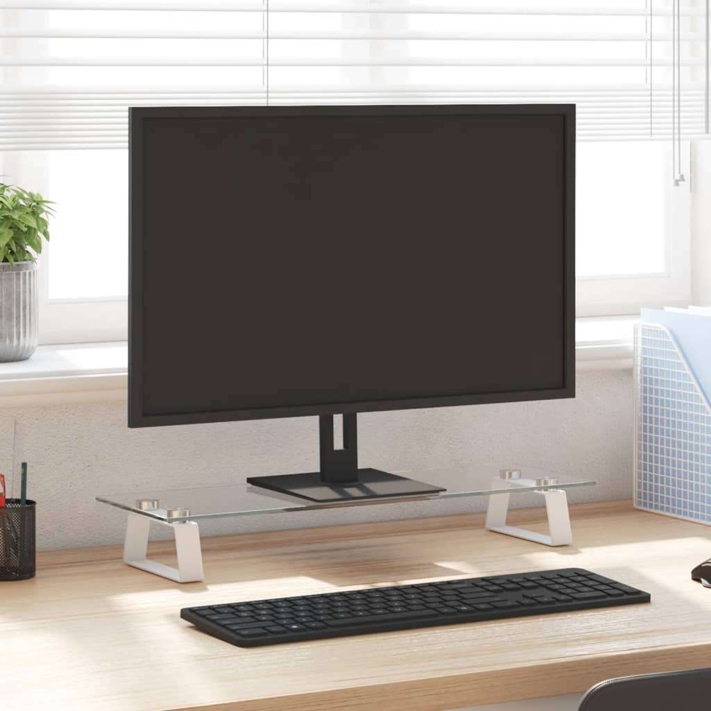 Stalak za monitor, 60 x 20 x 8 cm, kaljeno staklo i metal, bijeli ...